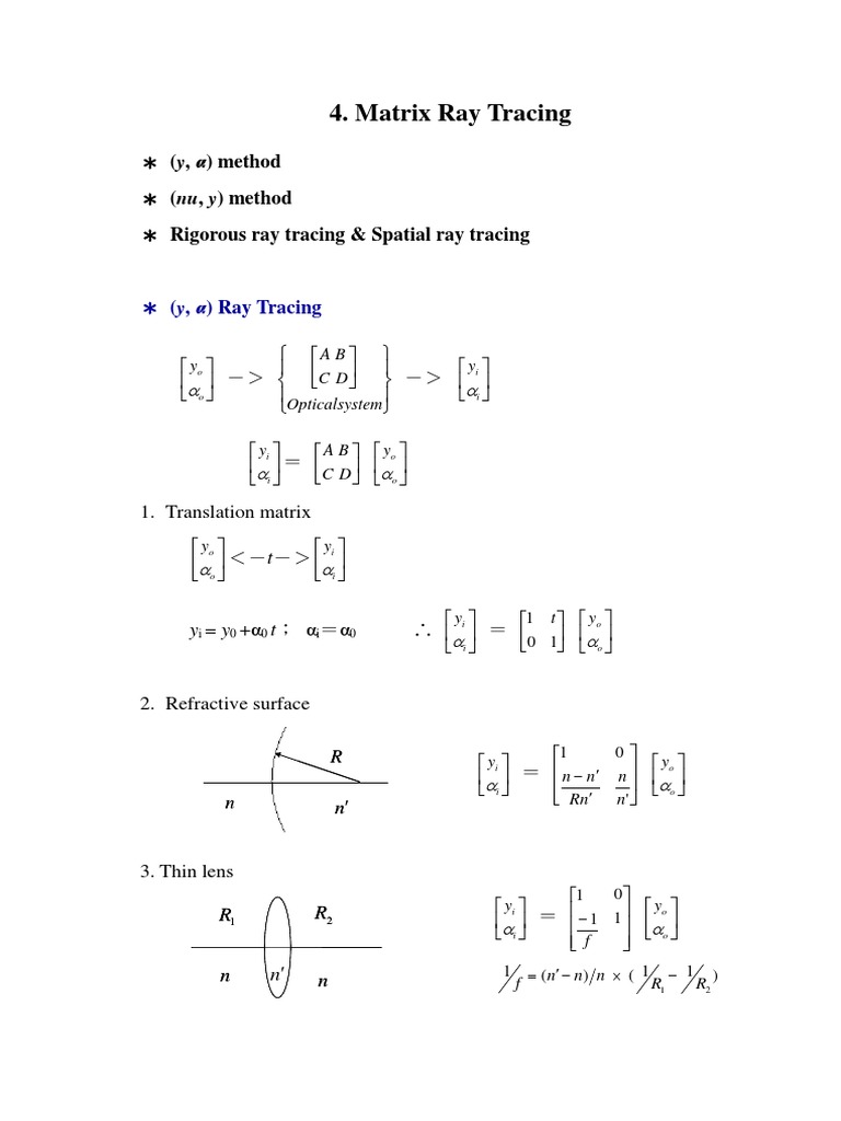 Ray Tracing Matrix Methods | PDF | Lenses | Optics