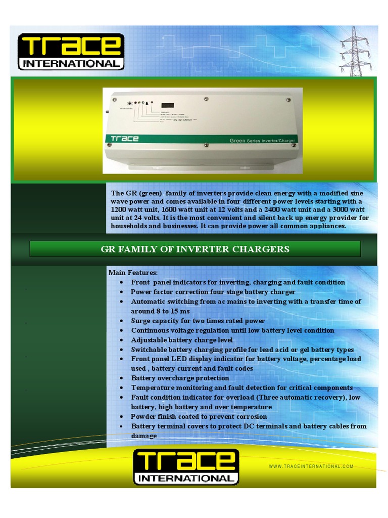 Trace Inverter Specs 1.6 KW | PDF | Battery Charger | Power Inverter