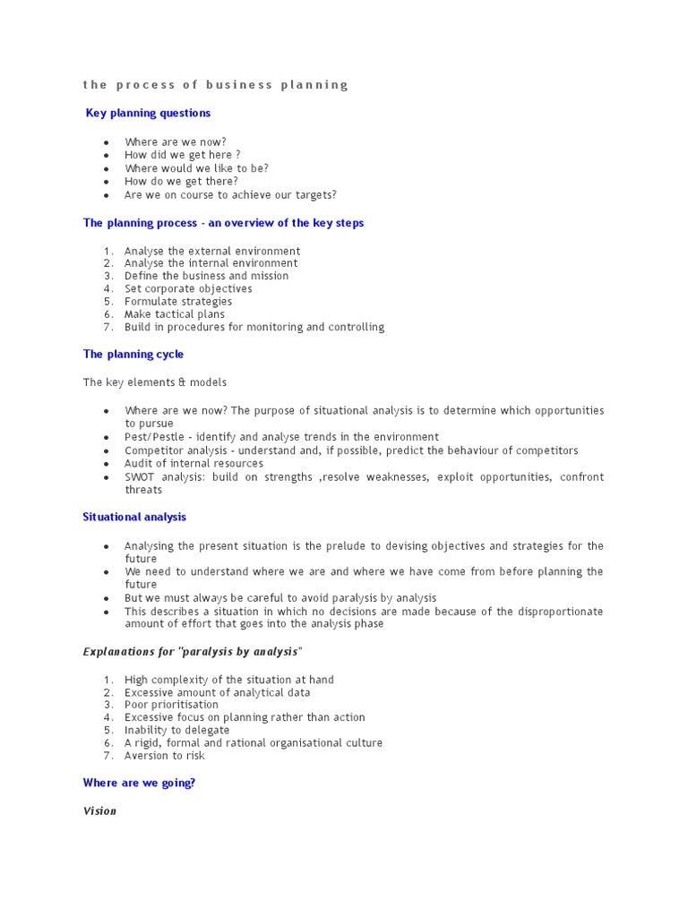 Key Planning Questions: The Process of Business Planning | PDF | Swot ...