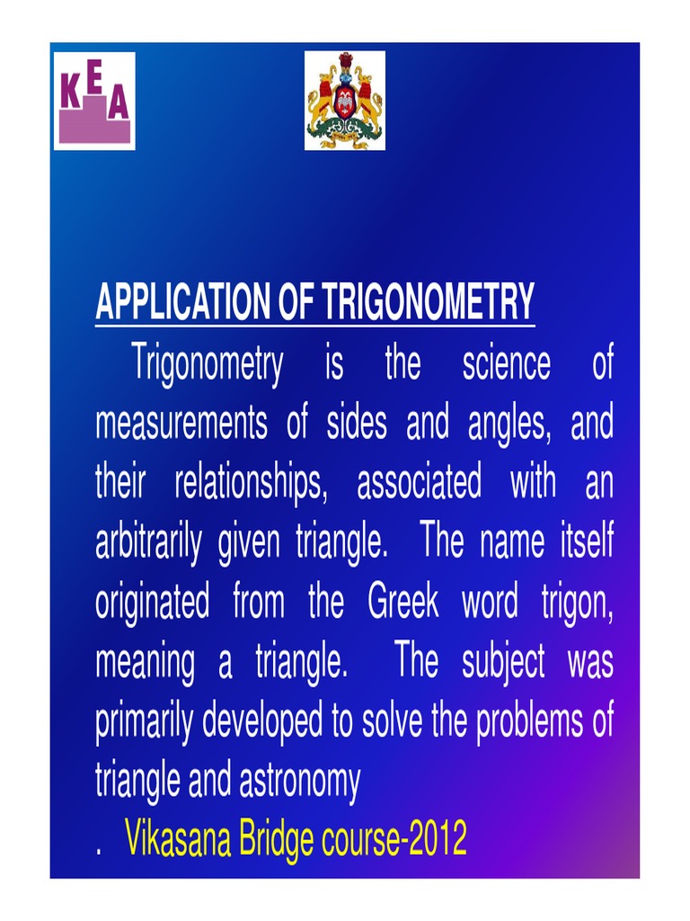 Applications of Trignometry PDF | PDF | Trigonometry | Trigonometric ...