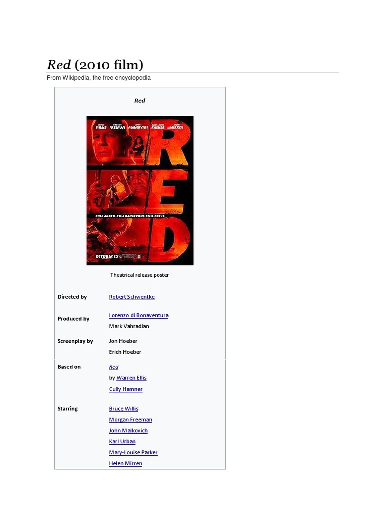 Red (2010 Film) : From Wikipedia, The Free Encyclopedia | PDF | Leisure