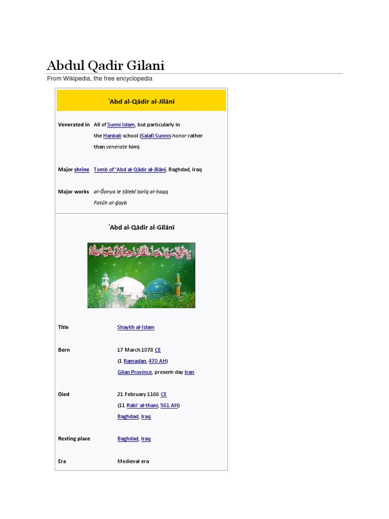 Abdul Qadir Gilani | PDF | Islamic Branches | Abrahamic Religions