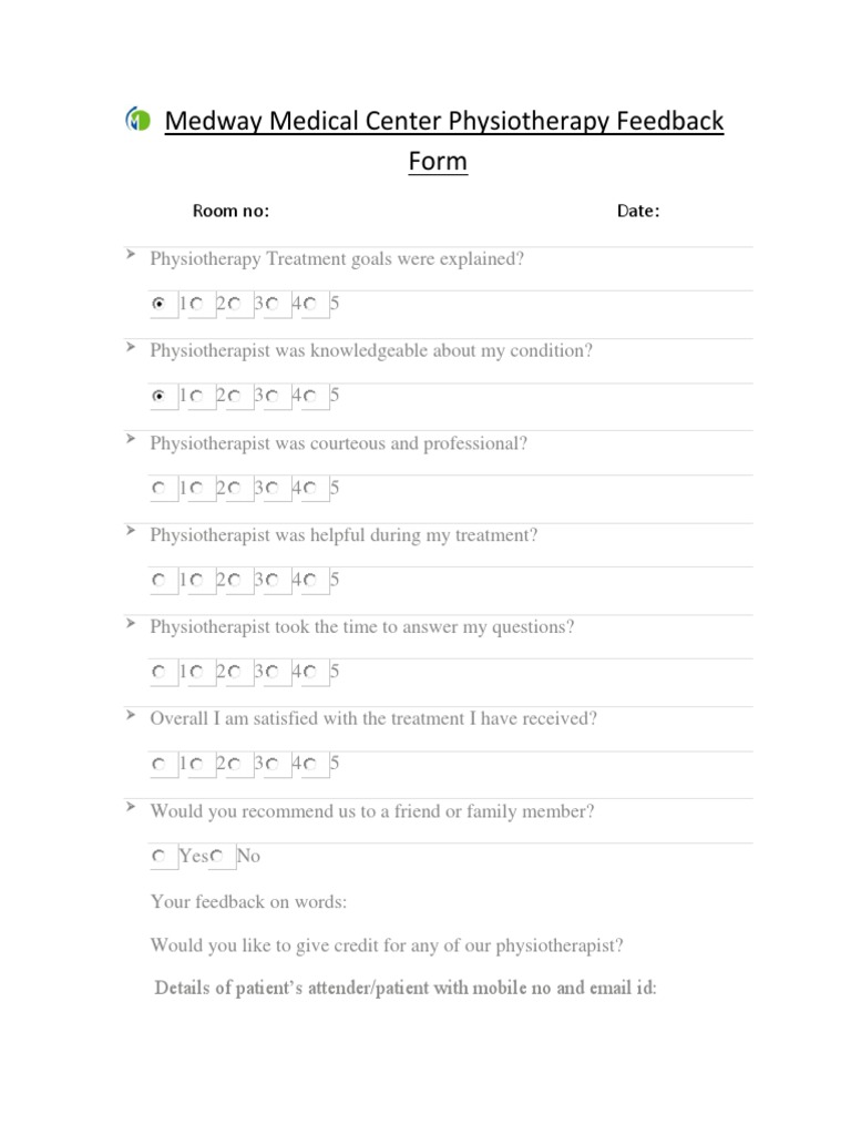 Physiotherapy Feedback Form | PDF | Physical Therapy | Medicine