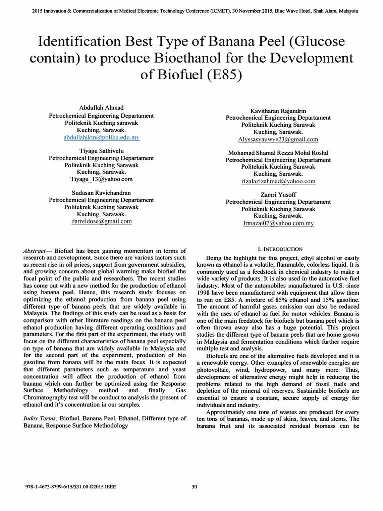 Banana Peel As Biofuel | PDF | Biofuel | Ethanol