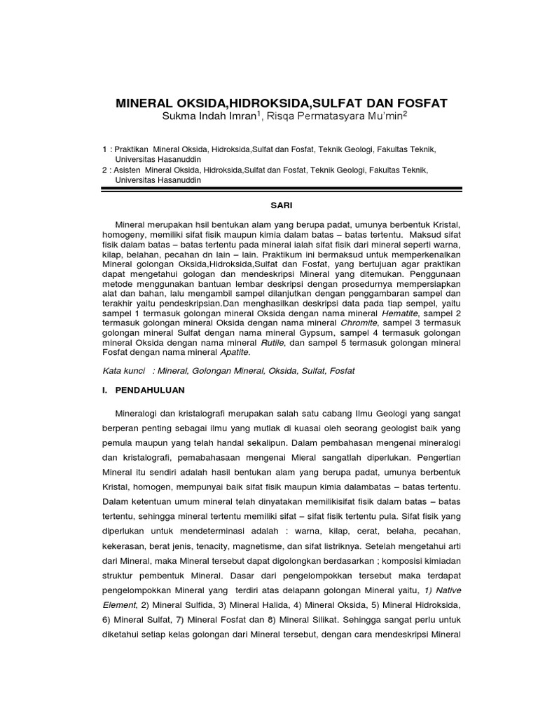 MINERAL OKSIDA, Hidro, Sulfat Dan Fosfat | PDF