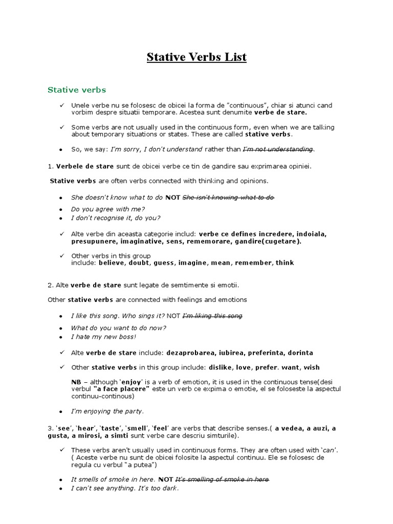 Stative Verbs Listing | PDF | Onomastics | Linguistic Morphology