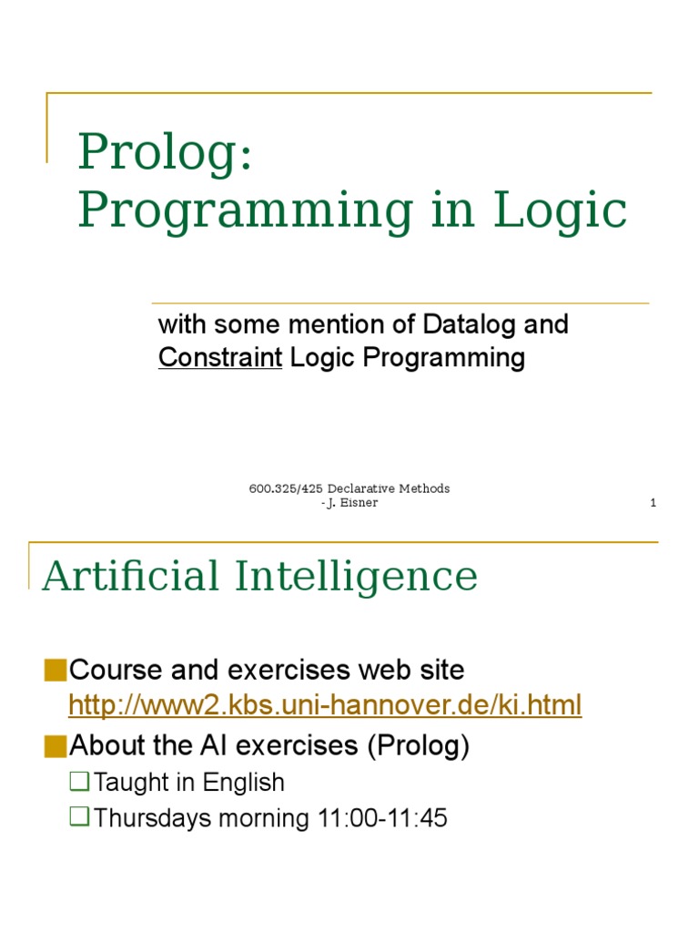 Lec07 AI Introduction To Prolog | PDF | Formalism (Deductive) | Mathematics Of Computing