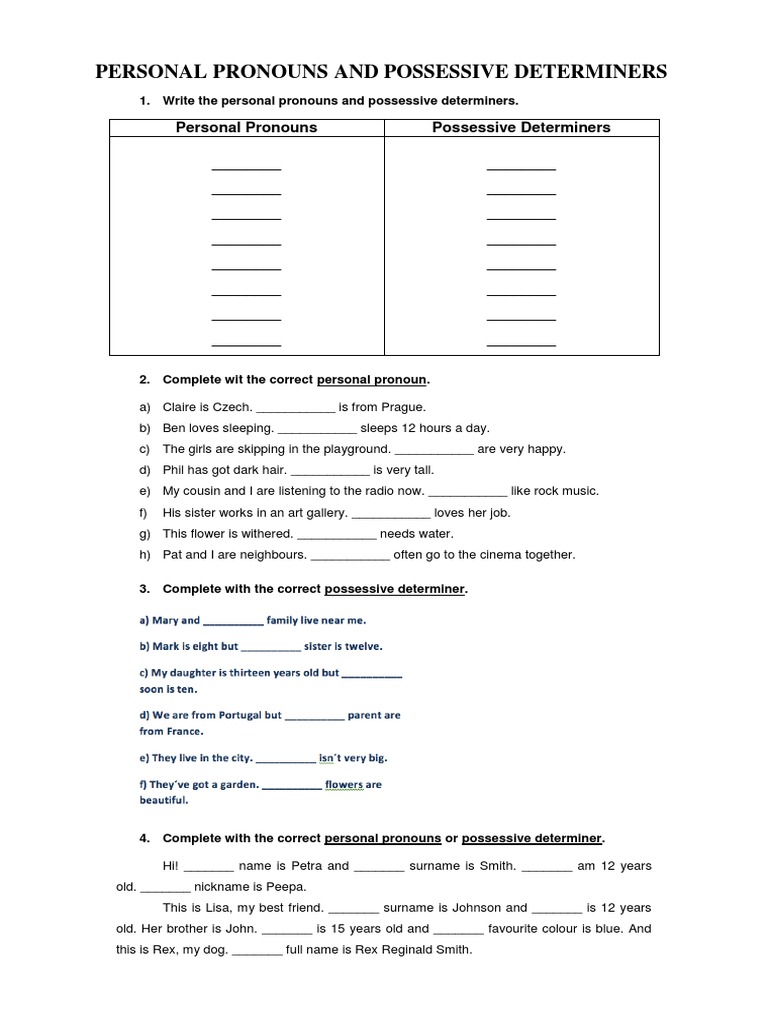 Personal Pronouns and Possessive Determiners | PDF