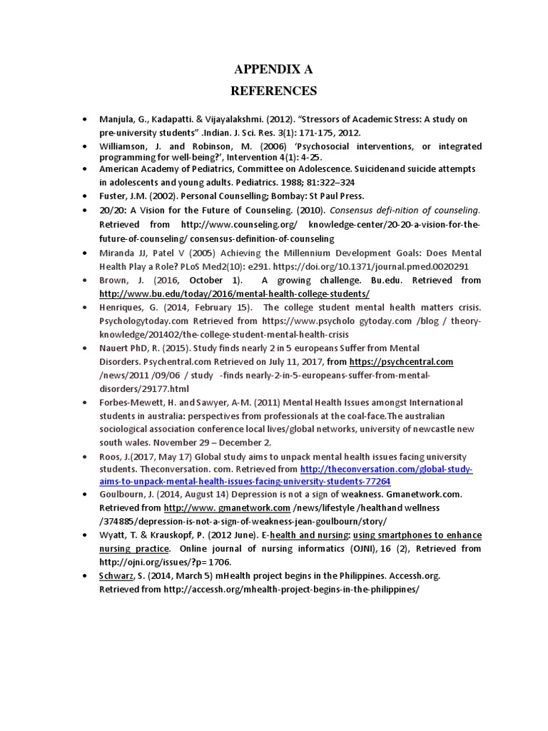 Appendix Final | PDF | Mental Health | Nursing