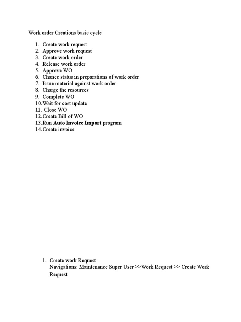 Work Order Creations Basic Cycle | PDF | Business