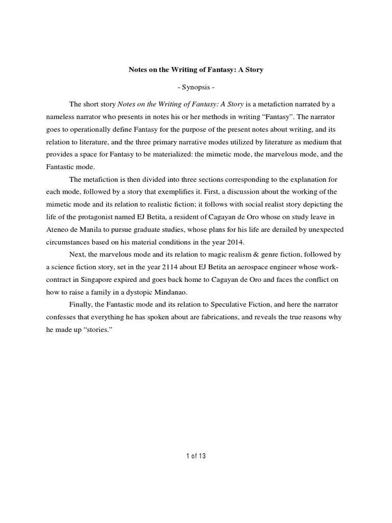 Notes On The Writing of Fantasy - A Story | PDF | Fantasy | Narrative