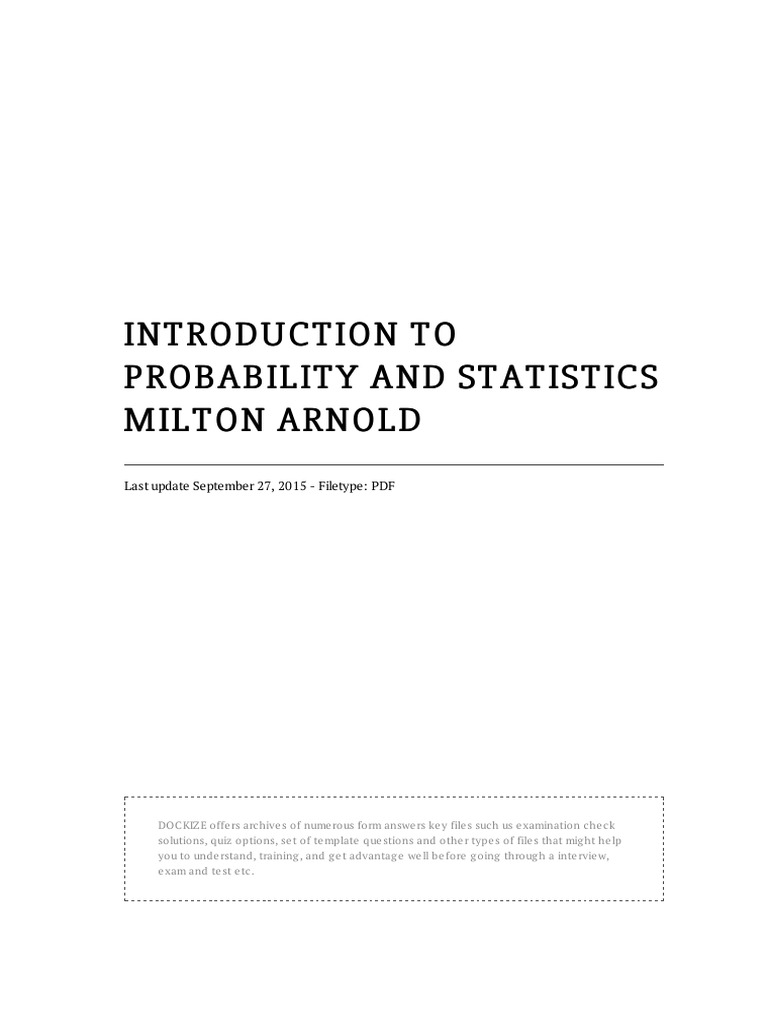 Introduction To Probability and Statistics Milton Arnold | PDF ...
