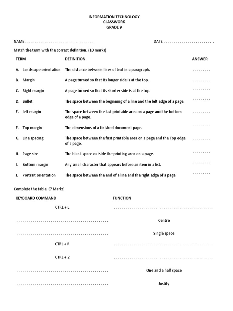 Information Technology Classwork Grade 9 Pdf Writing Text