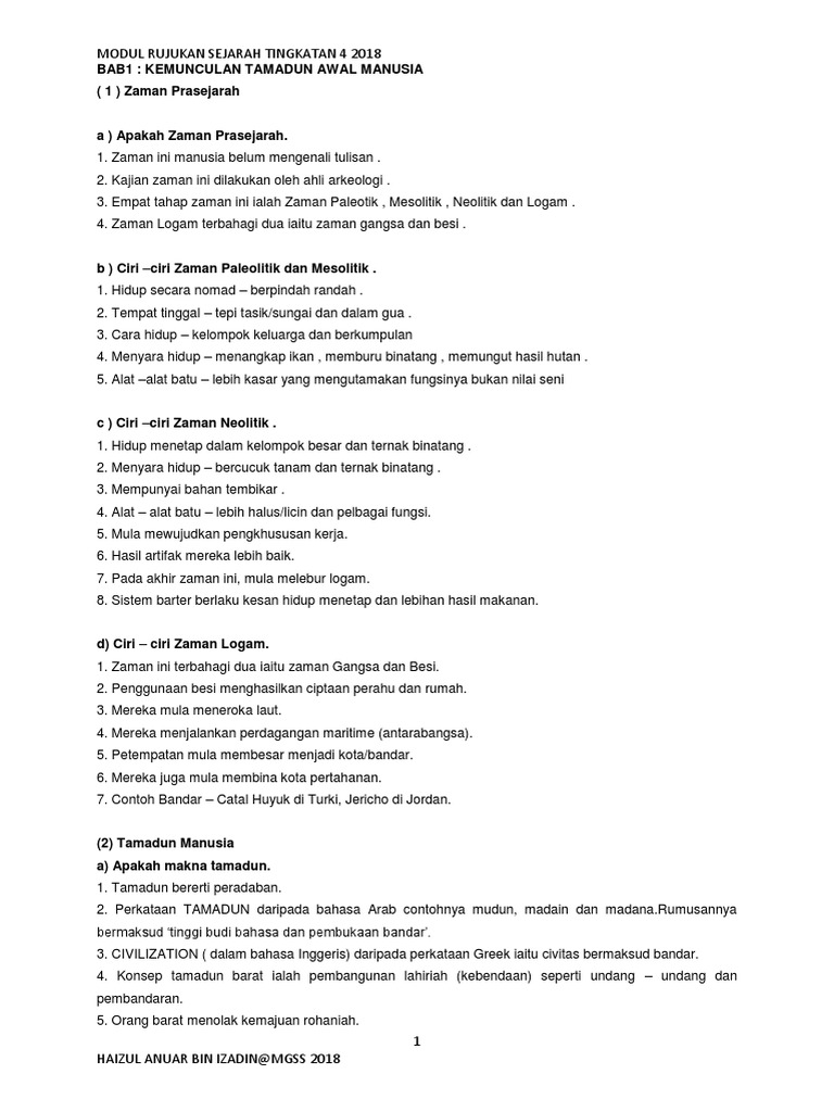 Nota Sejarah Tingkatan 4 Bab 1 | PDF