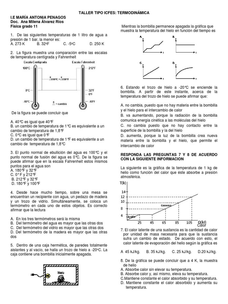 2 Taller Icfes Termodinamica 2013 | PDF | Calor | Celsius