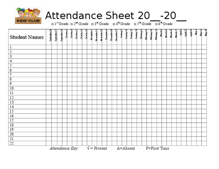 Attendance Sheet 20 - 20 - : Student Names | PDF