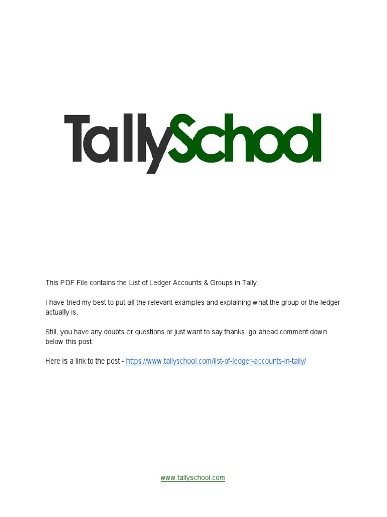 List of Ledger Accounts & Groups in Tally PDF | PDF | Debits And ...