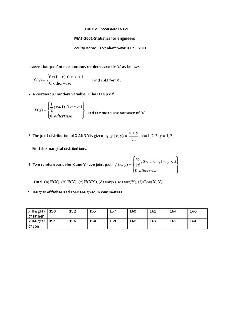 Digital Assignment 1 f2 | PDF | Statistics | Analysis