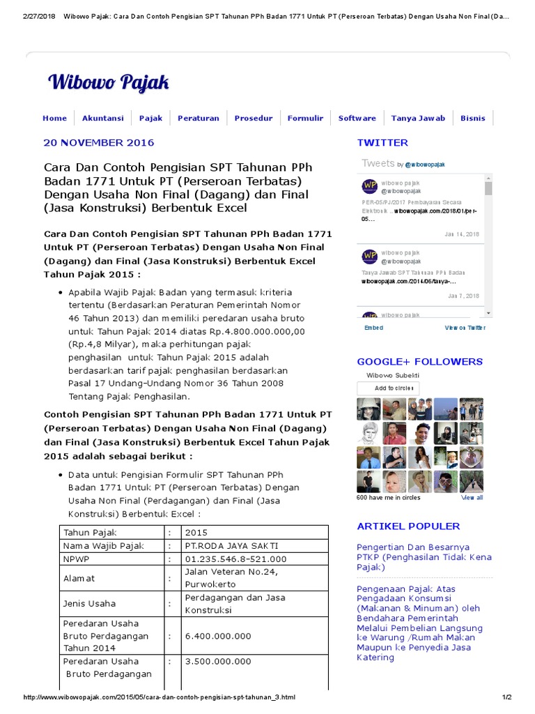 Cara Dan Contoh Pengisian SPT Tahunan PPH Badan 1771 Untuk PT ...