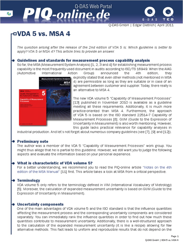 An Analysis of VDA 5 vs MSA 4: A Guideline for Measurement Process ...