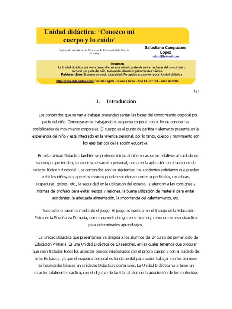 Unidad Didáctica EL CUERPO H | PDF | Educación Física | Evaluación