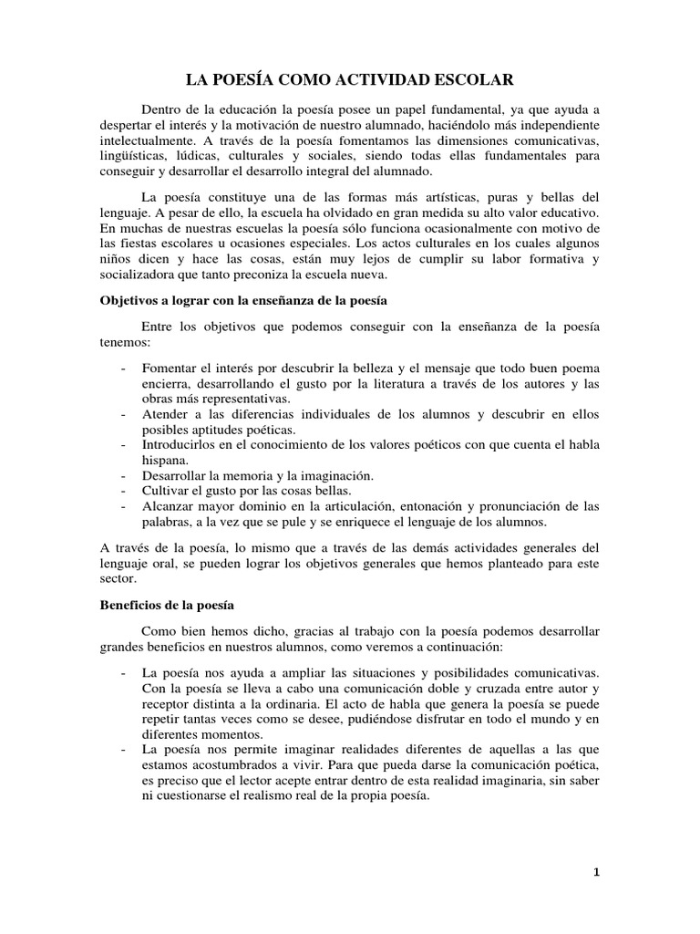 Beneficios de la poesía en educación | PDF | Poesía | Lectura (proceso)