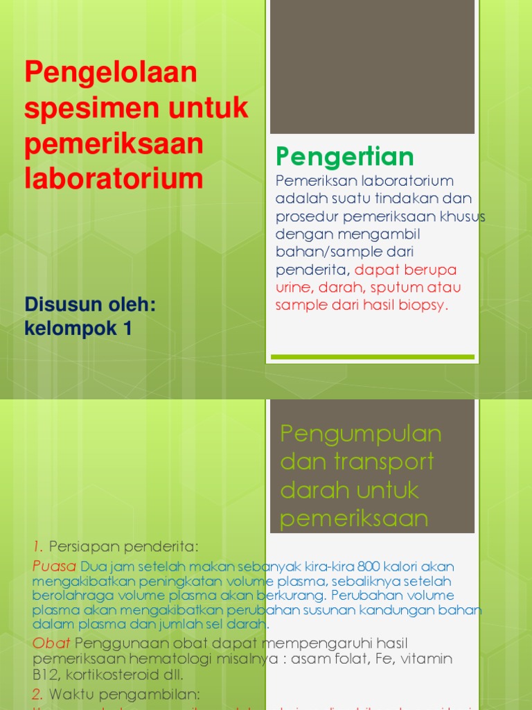 Pengelolaan Spesimen Untuk Pemeriksaan Laboratorium | PDF