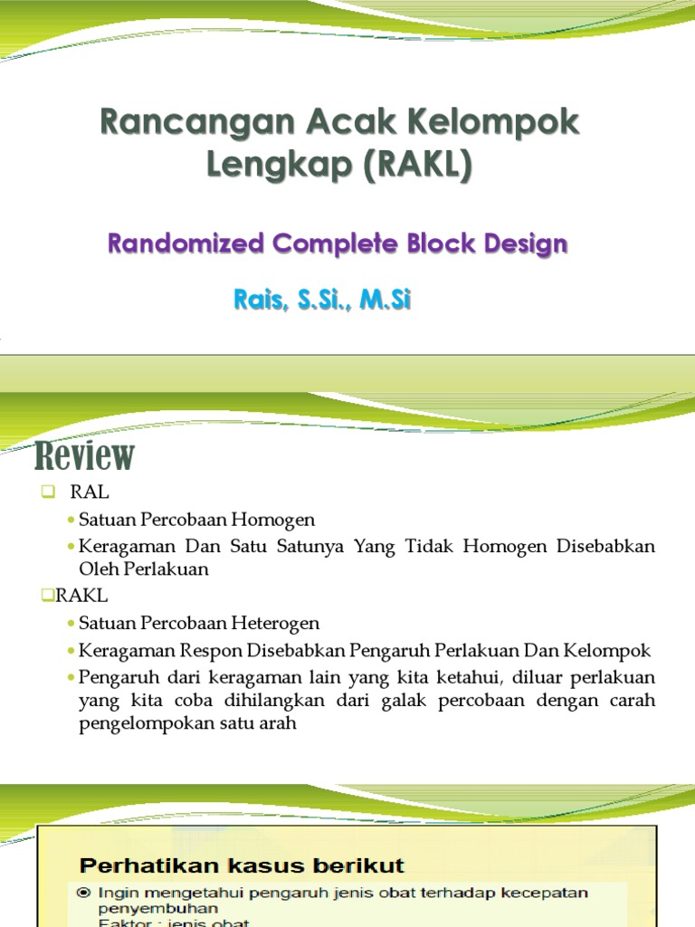 Rancangan Acak Kelompok Lengkap (RAKL) | PDF