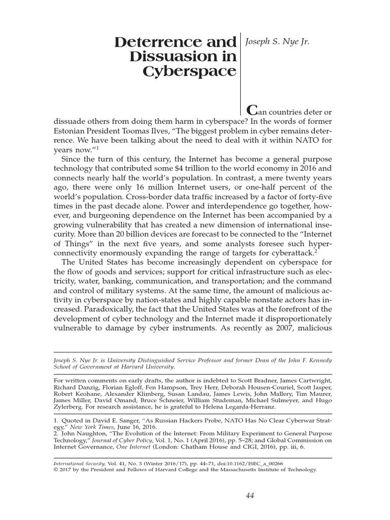 Deterrance and Dissuasion in Cyberspace | PDF | Deterrence Theory ...