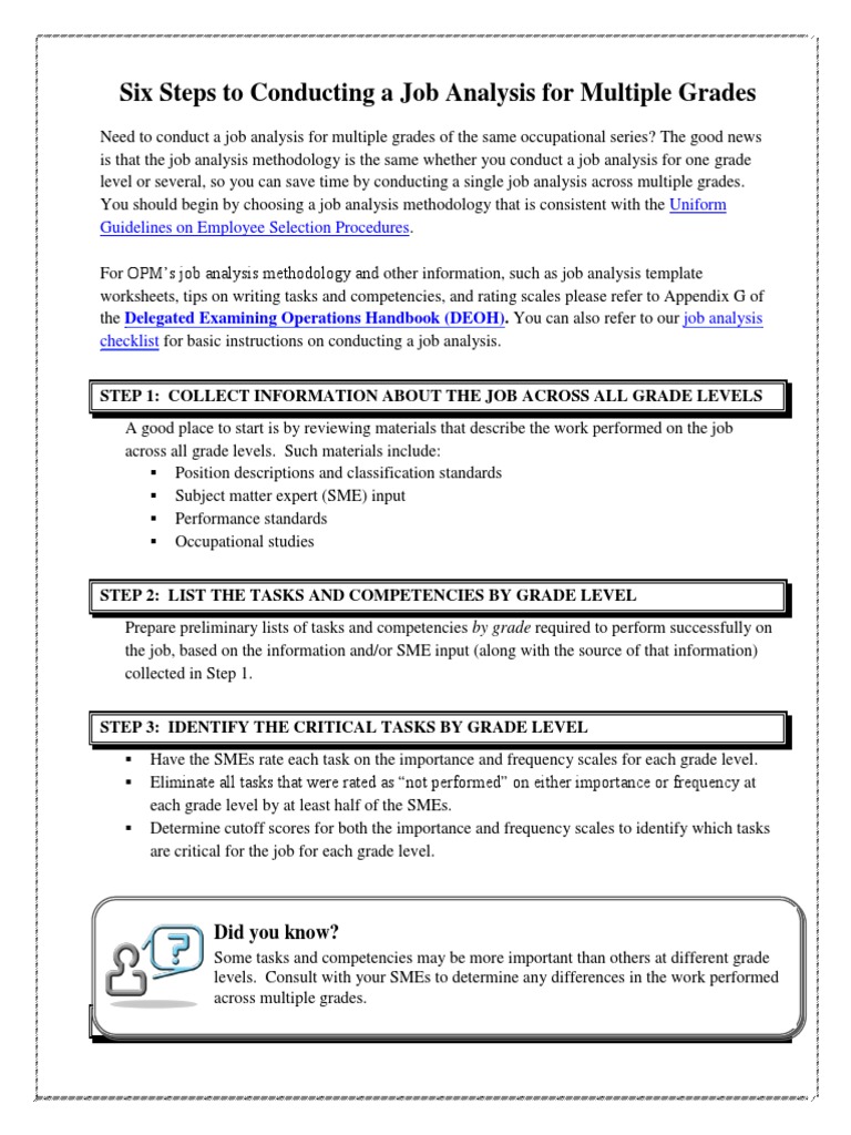 Six Steps To Conducting A Job Analysis For Multiple Grades | PDF ...
