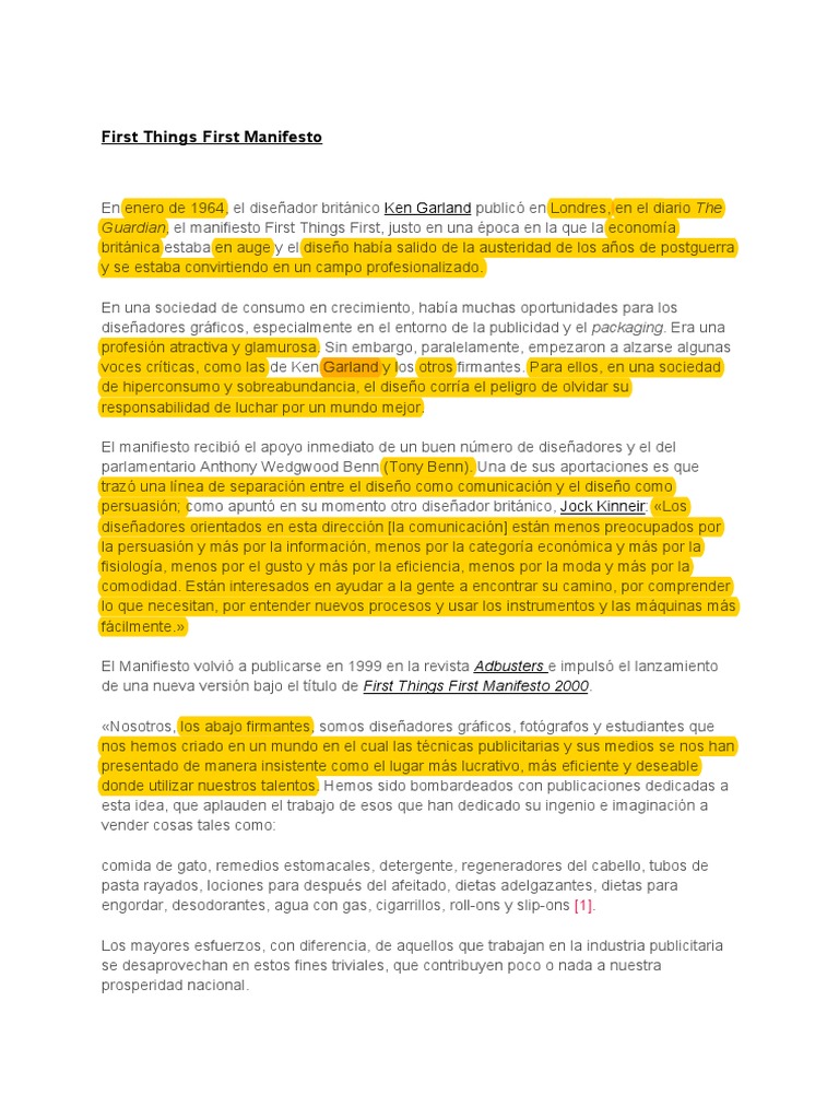 First Things First Manifesto 1964-2000 | PDF | Diseño | Reino Unido