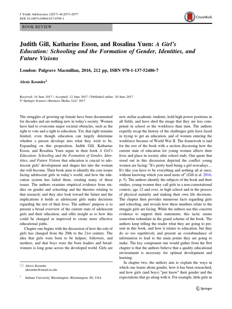 BOOK REVIEW A Girl's Education 2017 | PDF | Gender Inequality | Gender ...