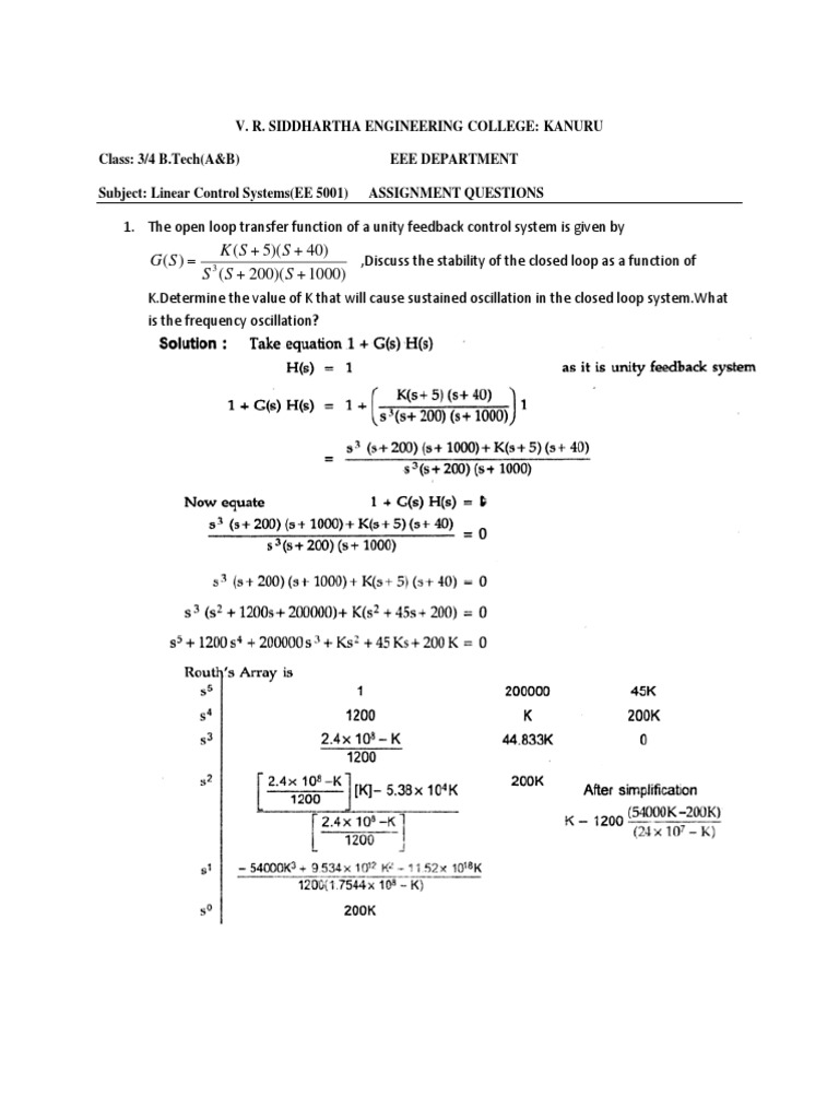 Control System Questions and Answers | PDF