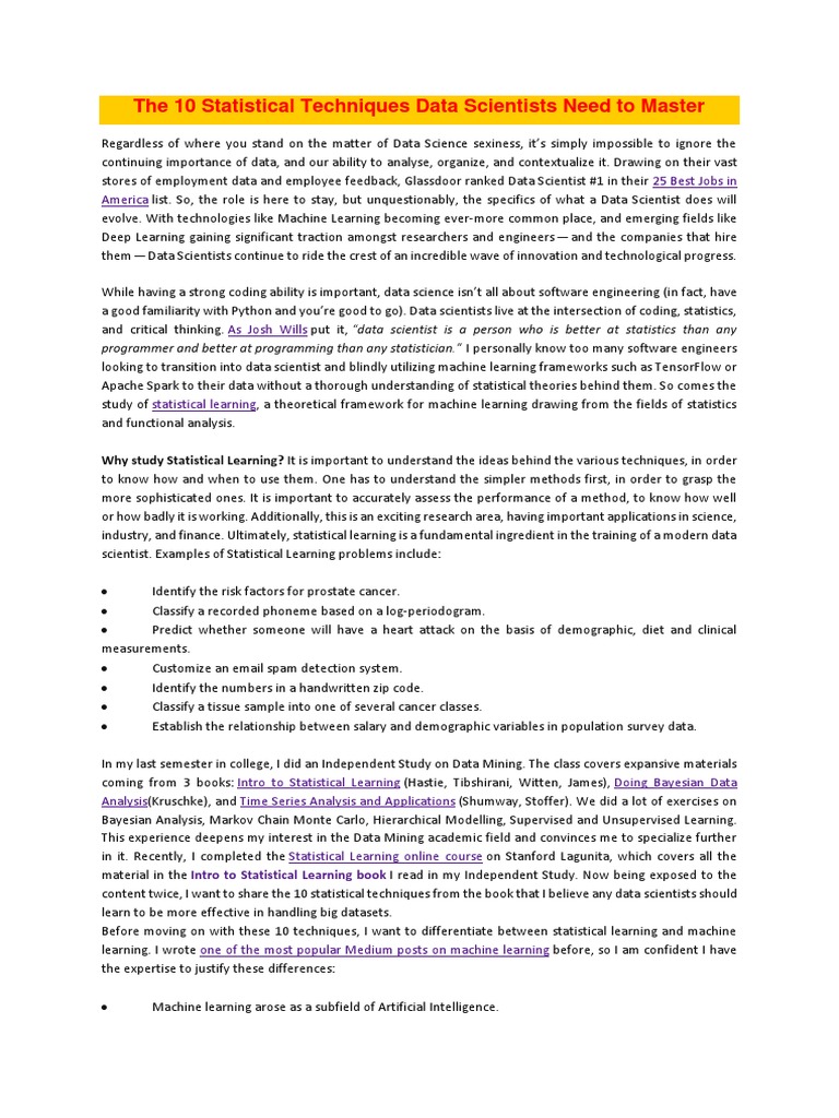10 Essential Statistical Techniques for Data Scientists | PDF ...