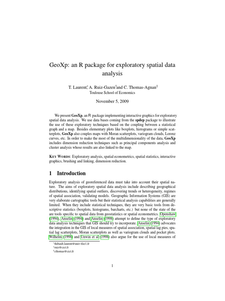 GeoXp - An R Package For Exploratory Spatial Data Analysis | PDF | Spatial Analysis | Data Analysis