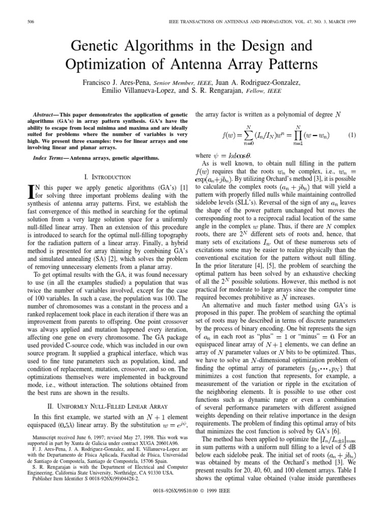 Genetic Algorithms in The Design and Optimization of Antenna Array Patterns | PDF | Mathematical ...