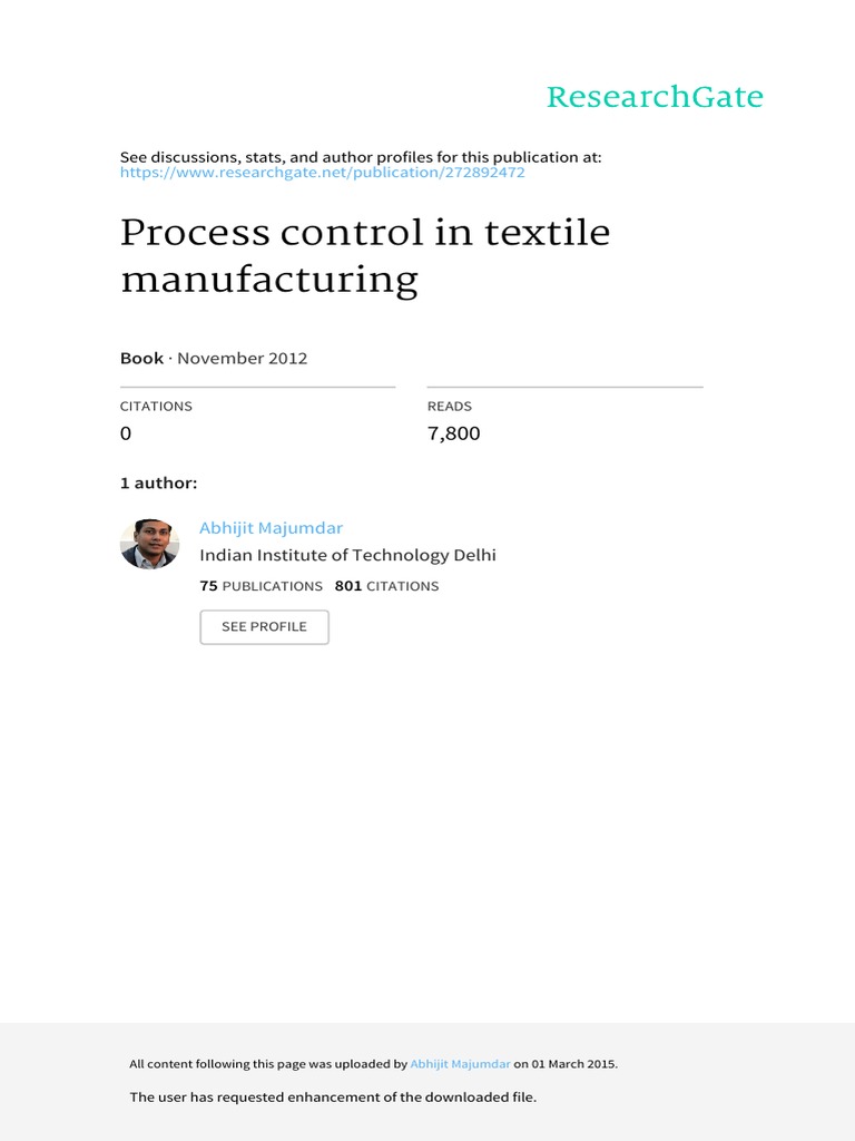 Process Control in Textile Manufacturing | PDF | Spinning (Textiles ...