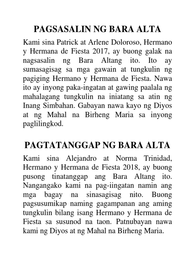 Bara Alta Fiesta | PDF