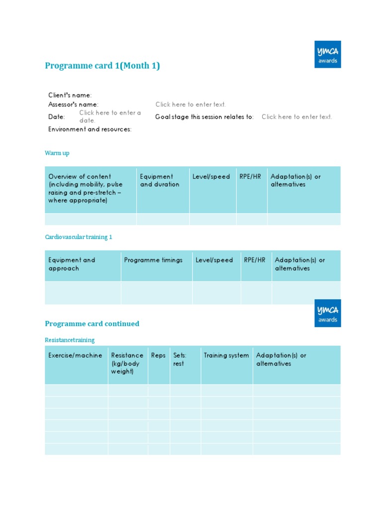 Programme Card 1 (Month 1) : Click Here To Enter Text. Click Here To ...