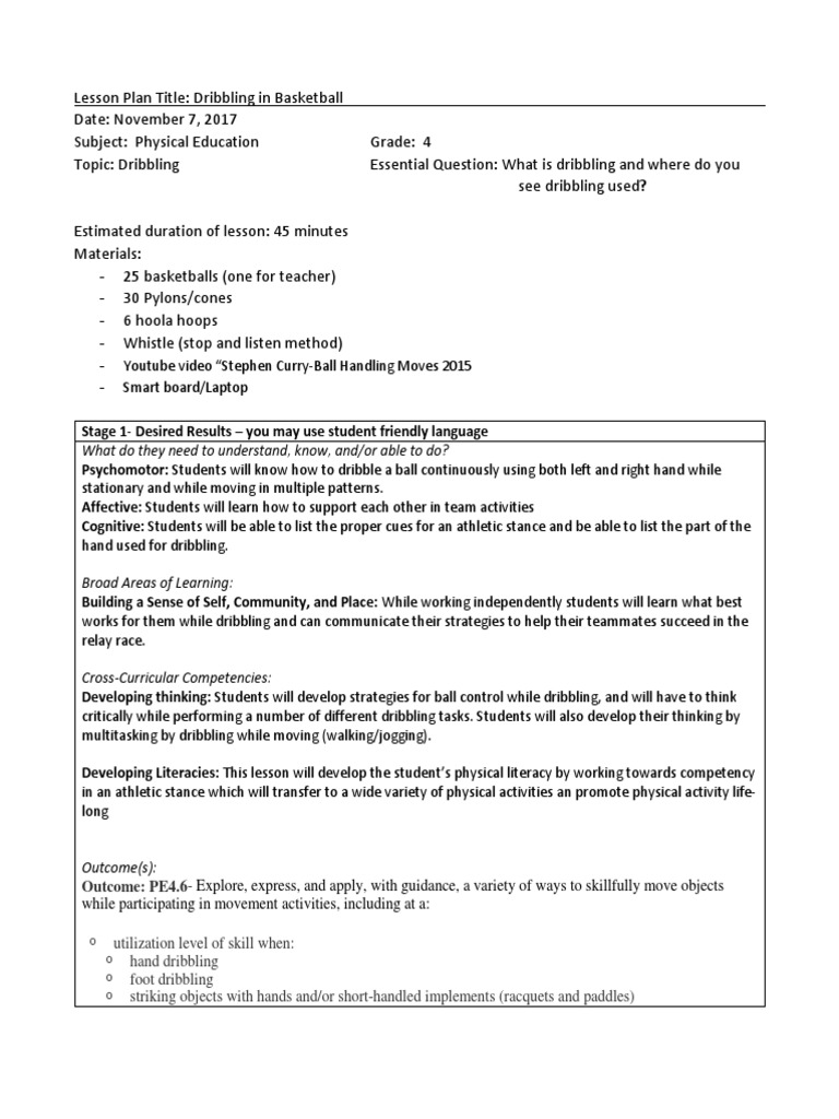 Lesson Plan Dribbling | PDF | Educational Assessment | Lesson Plan
