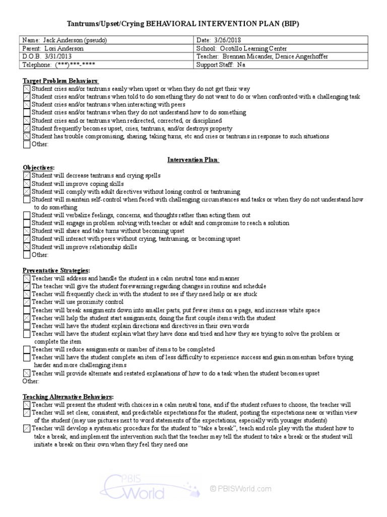 Tantrums Upset Crying Bip | PDF | Coping (Psychology) | Teachers