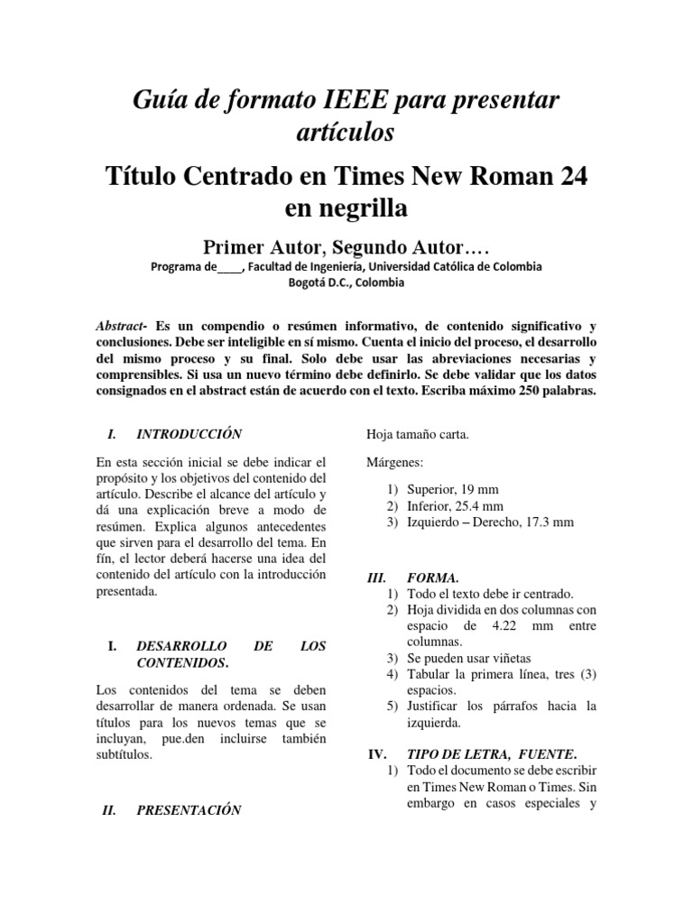 Guia de Formato IEEE V2 | PDF | Sumario abstracto) | Comunicación escrita