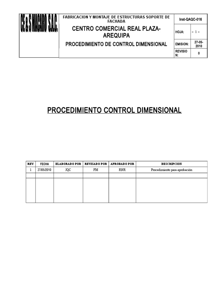 Procedimiento para Control Dimensional | PDF | Science | Tecnología (general)