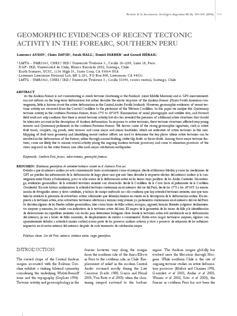 Geomorphic Evidences of Recent Tectonic Activity in The Forearc ...