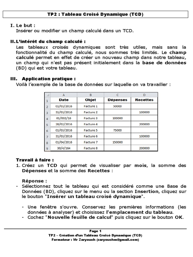 TP2 Tableau Croisé Dynamique (Avec Les Étapes) | PDF | Informatique | Informatique et ...
