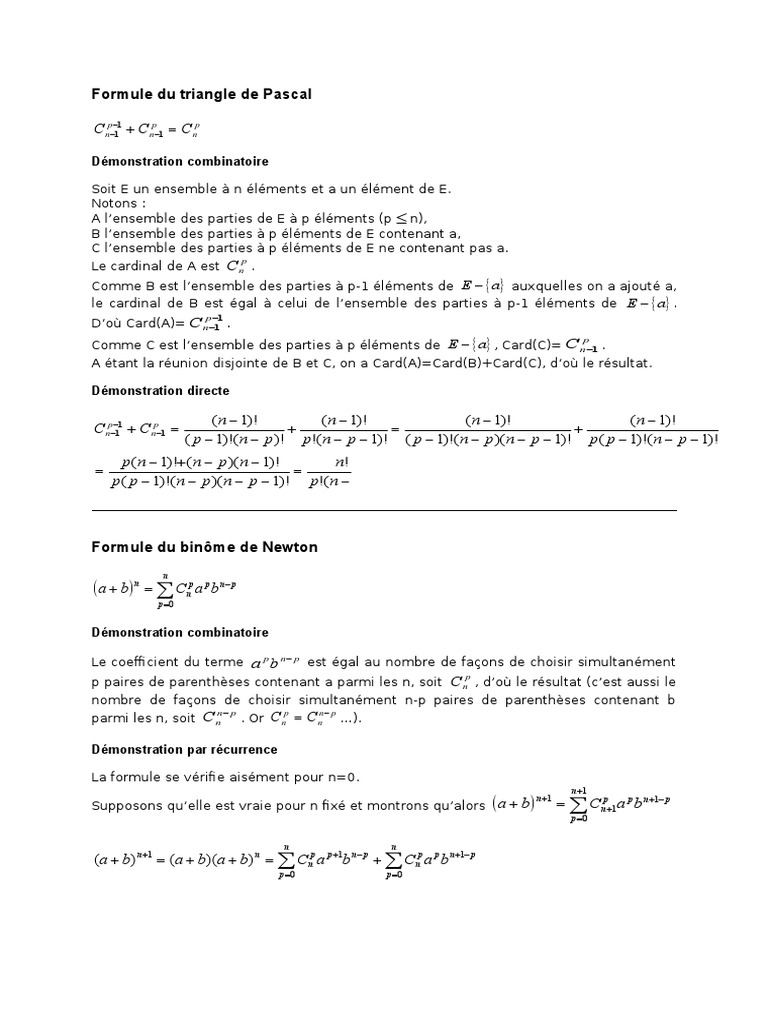 Démonstration du binôme de Newton | PDF | Somme (arithmétique) | Logique