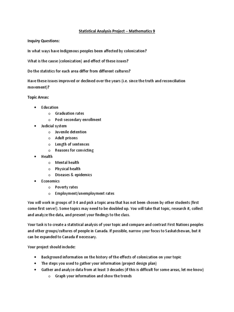 Statistical Analysis Project - Mathematics 9 Inquiry Questions | PDF ...