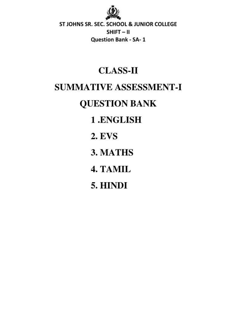 Class-Ii Summative Assessment-I Question Bank 1 .English 2. EVS 3 ...
