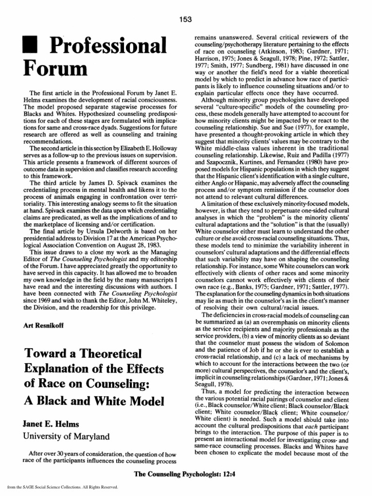 Helms 1984 - Toward A Theoretical Explanation of The Effects of Race On ...