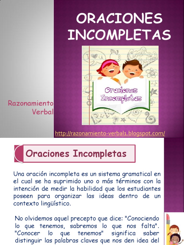 Oraciones Incompletas PDF | PDF | Oración (Lingüística) | Comprensión ...